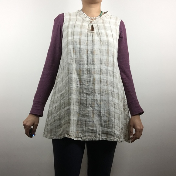 Flax | Tops | Flax Linen Striped Tunic Top Cream Tan | Poshmark